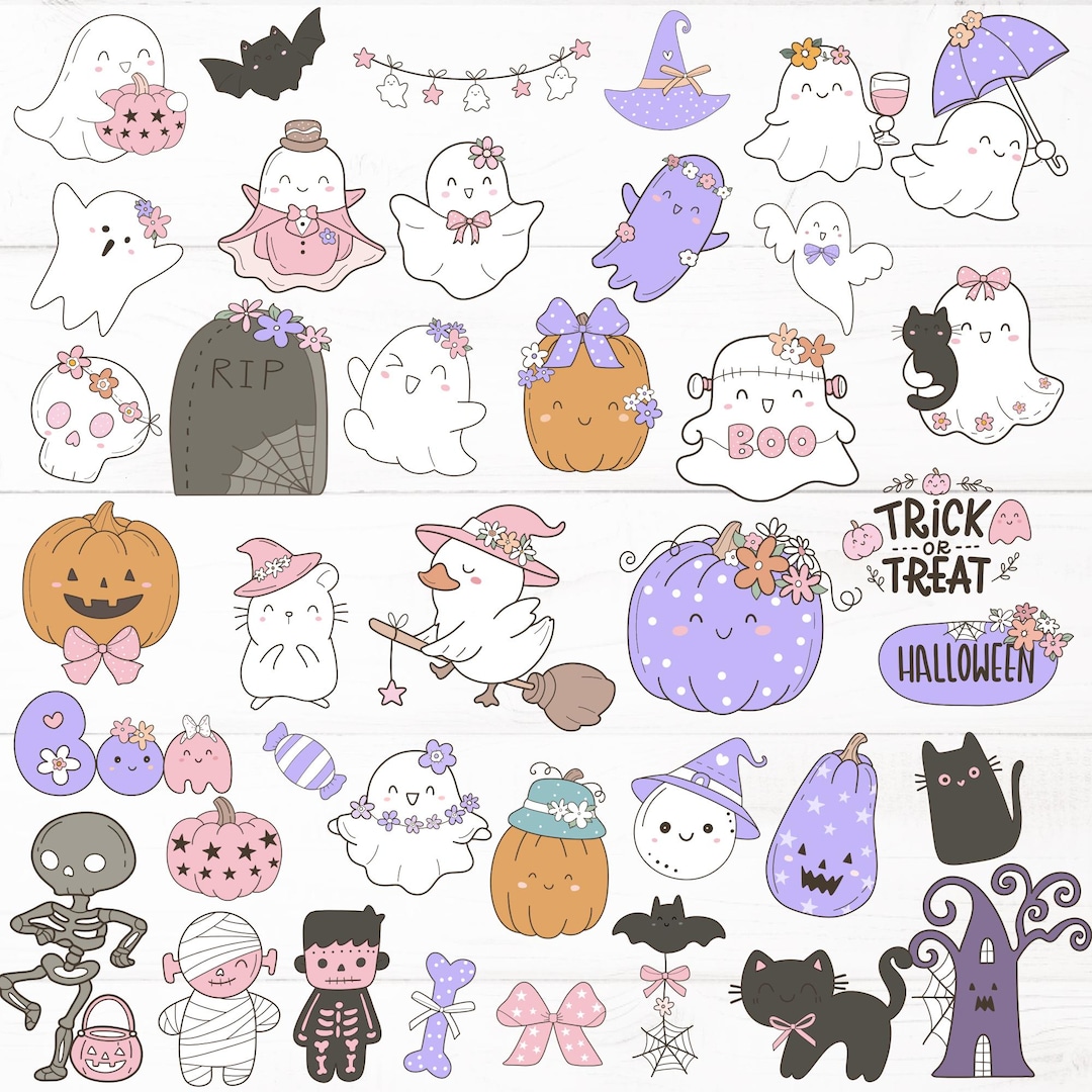 51 Halloween Bundle Clipart Png, Jpg Ghost Cartoon, Cute and Spooky ...