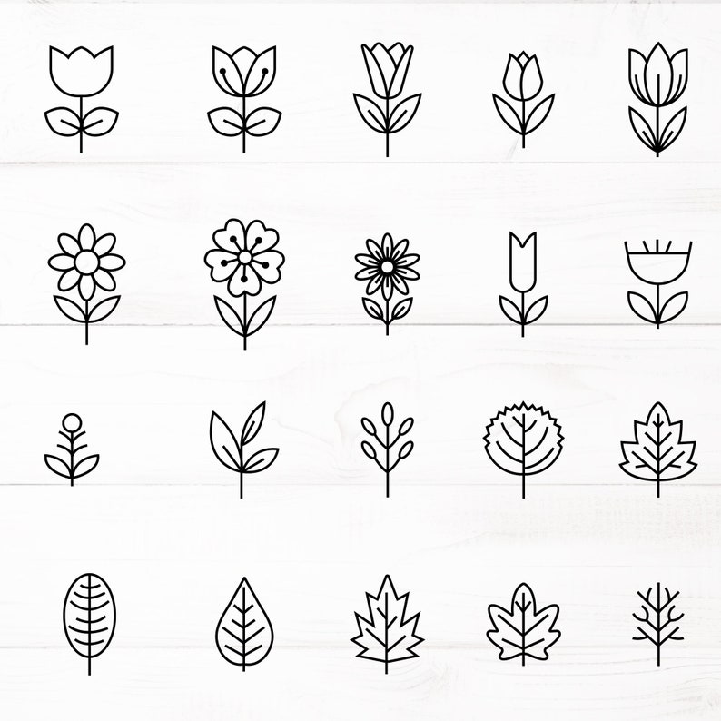 100 Cute Flower Svg Bundle, Floral Leaf Leaves Flower Icon Svg, Flat ...