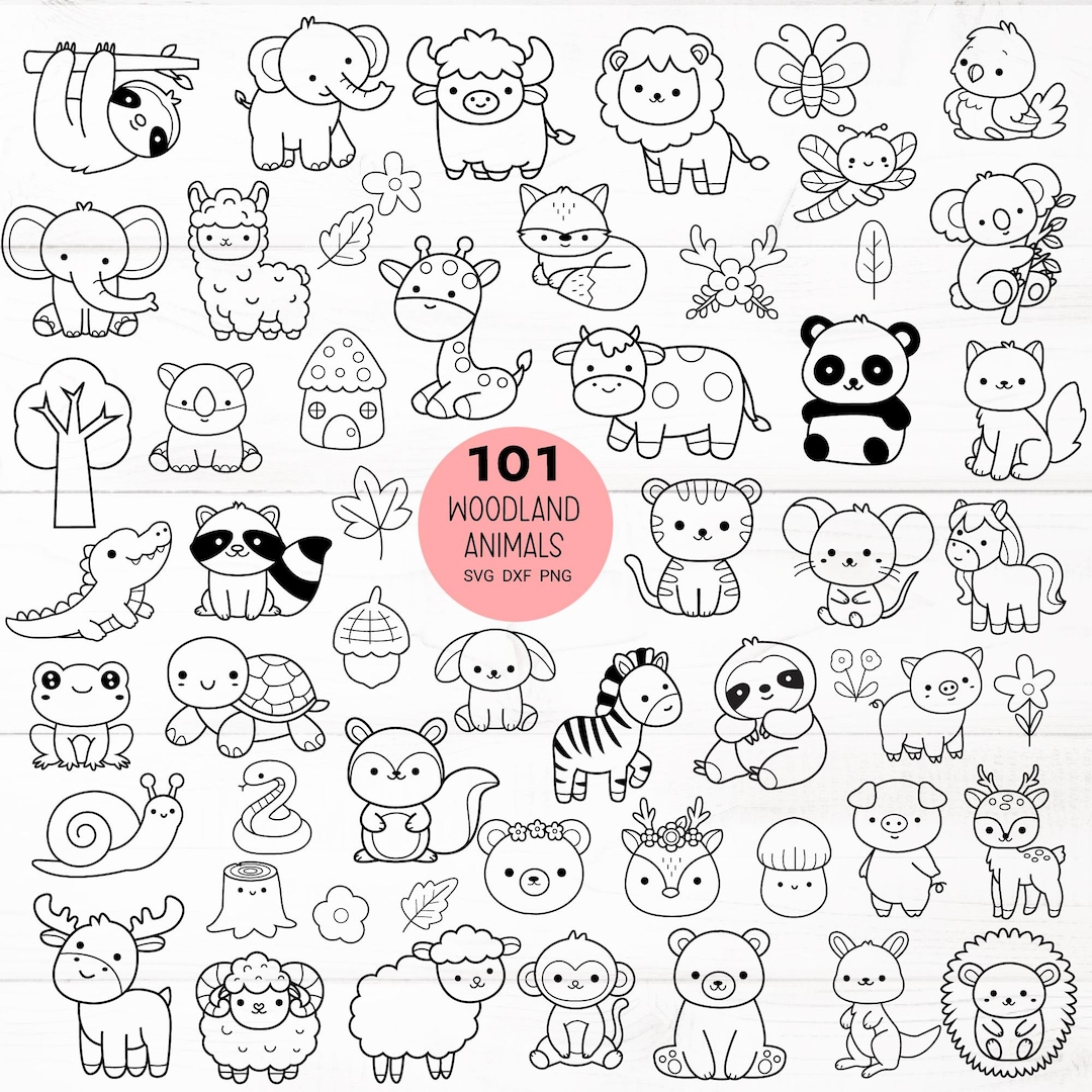101 Woodland Animals Bundle SVG for Cut File, Wild Animal,floral,flower, Kawaii Hand Drawn Style ...
