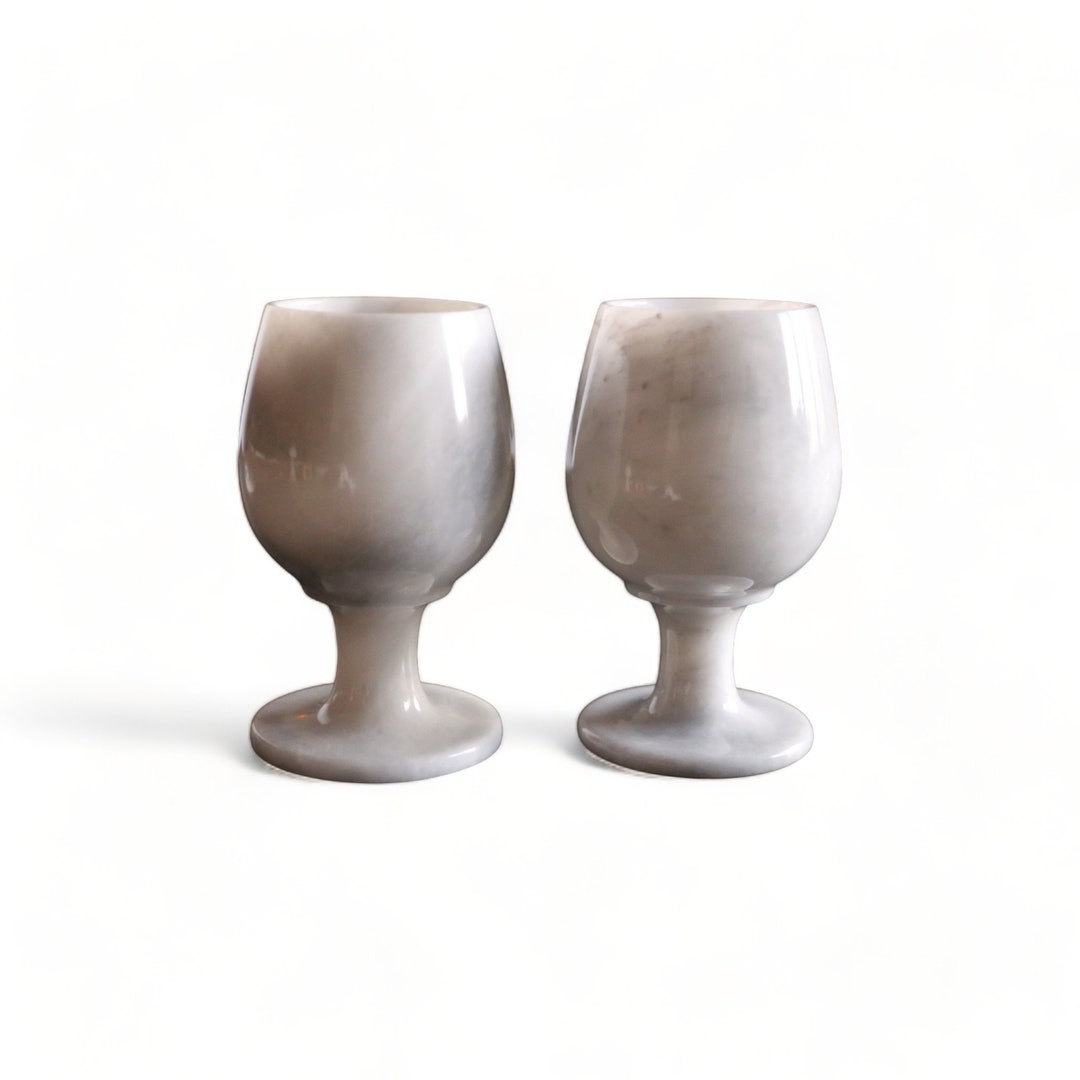 Set of 2 Elegant White Marble Goblets - Luxurious Home Accents - Etsy
