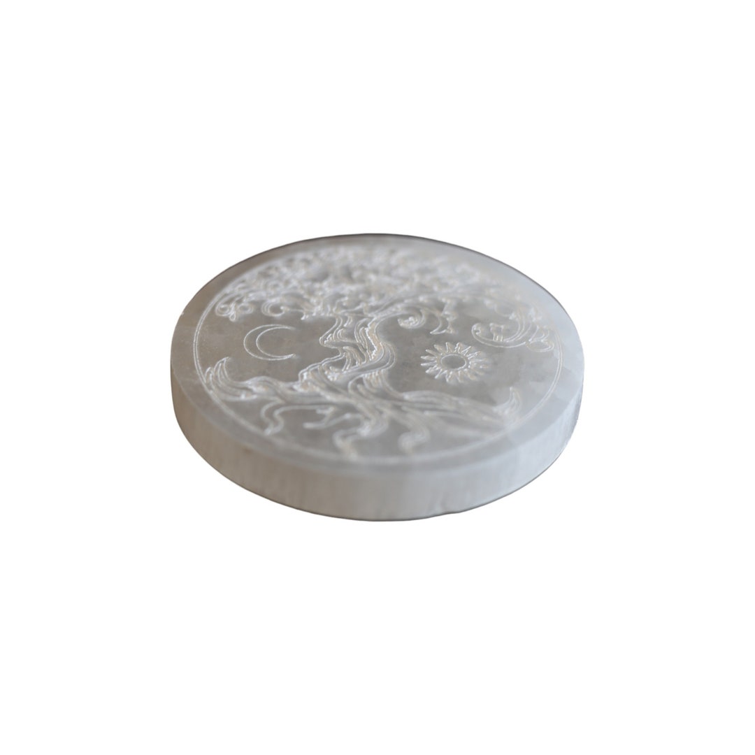 Selenite Charging Disc With Tree of Life Engraving - Energy Harmonizing ...