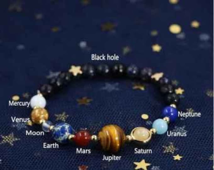 Eight Planets Bracelet, Galaxy, Universe, Solar System, Natural, Stone ...