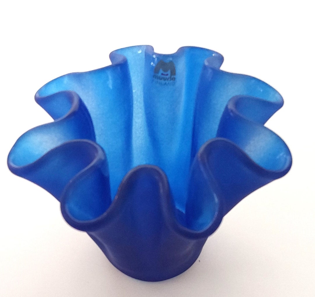 Vintage Frosted Blue Muurla Art Glass Handkerchief Ruffled Votive/vase ...