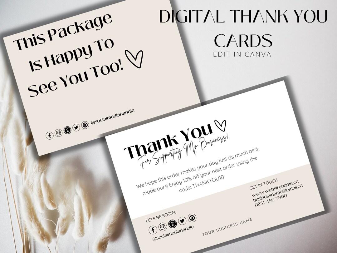 Business Thank You Card Template, Editable Thank You Card, Thank U Card ...