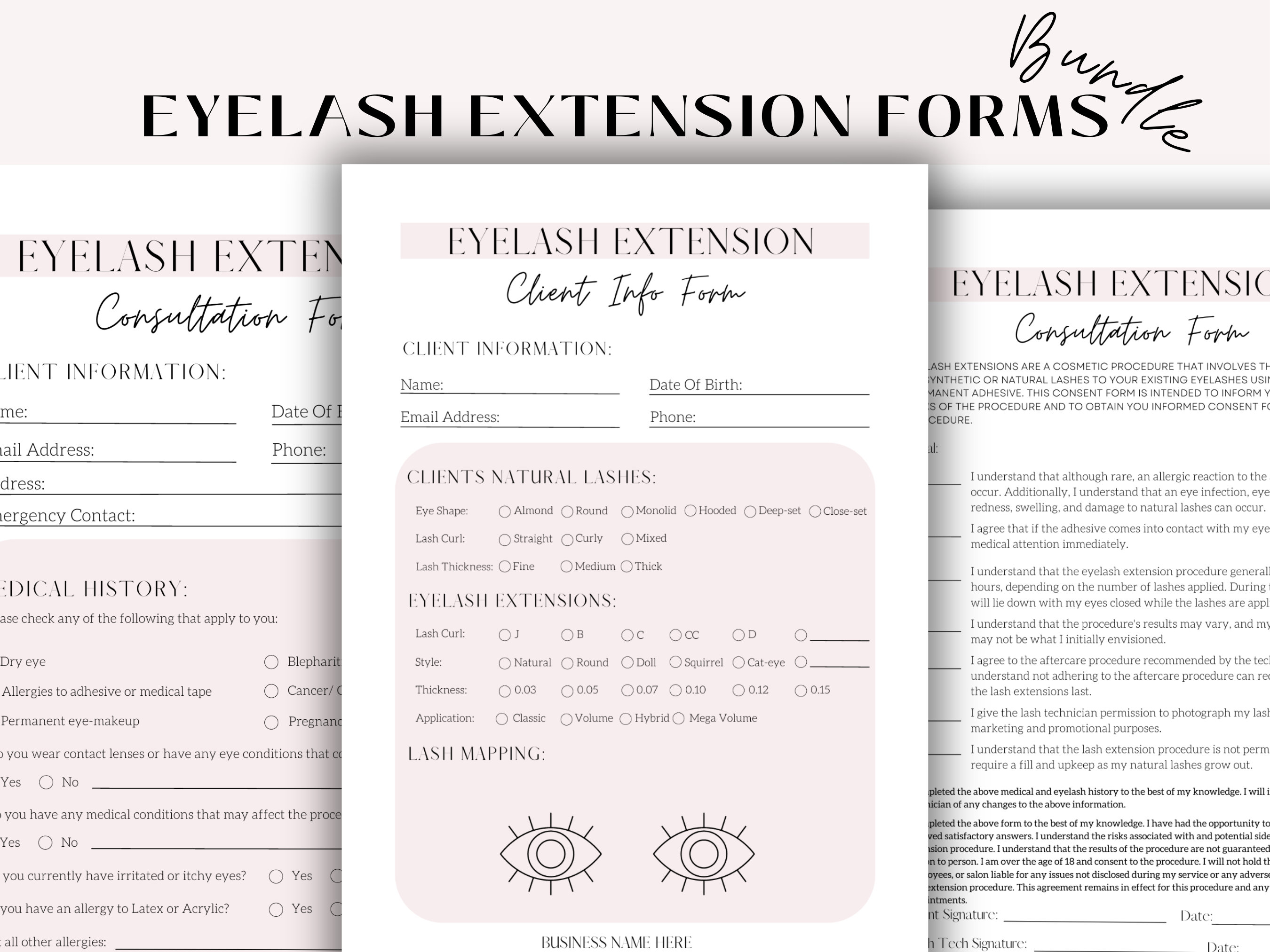 Eyelash Extensions Form Bundle, Client Consent Forms, Client Intake ...