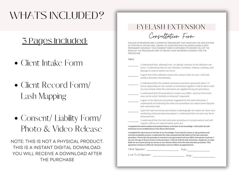 Eyelash Extensions Form Bundle, Client Consent Forms, Client Intake ...