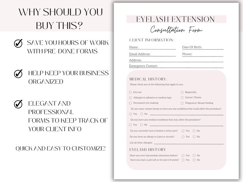 Eyelash Extensions Form Bundle, Client Consent Forms, Client Intake ...