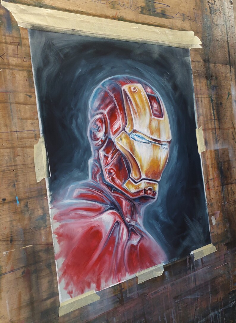Ironman Original Oil Painting on Canvas, Superhero Art Portrait, Hand ...