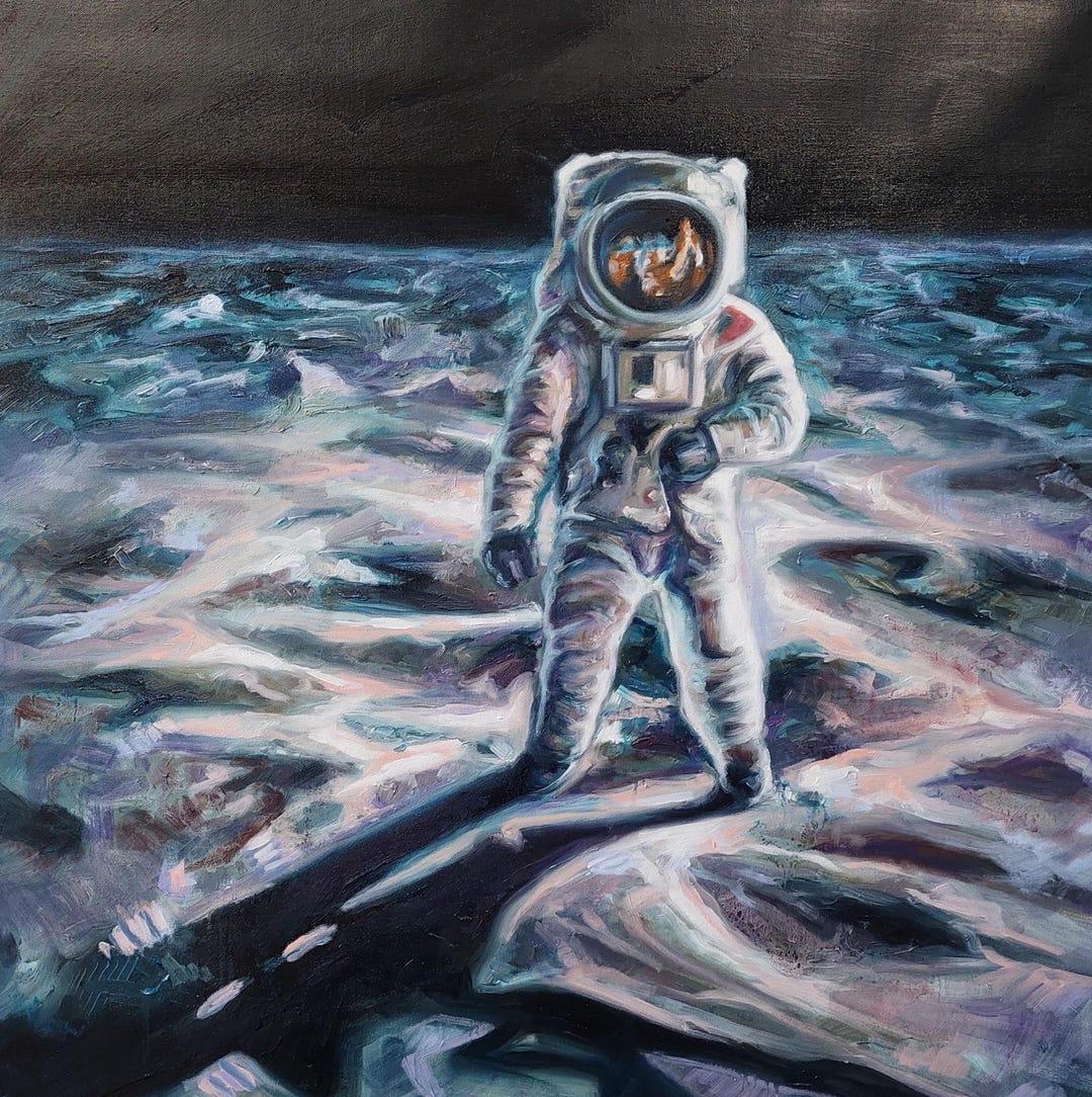 Original Neil Armstrong on the Moon Oil Painting - Unique Portrait Art ...