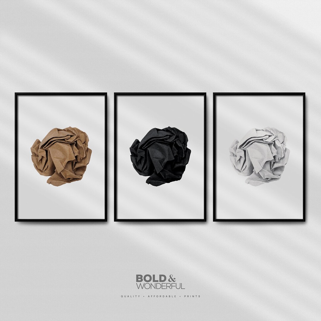 Crumpled Paper (3 Piece) - Gallery Style Art, Minimalist Art Décor ...