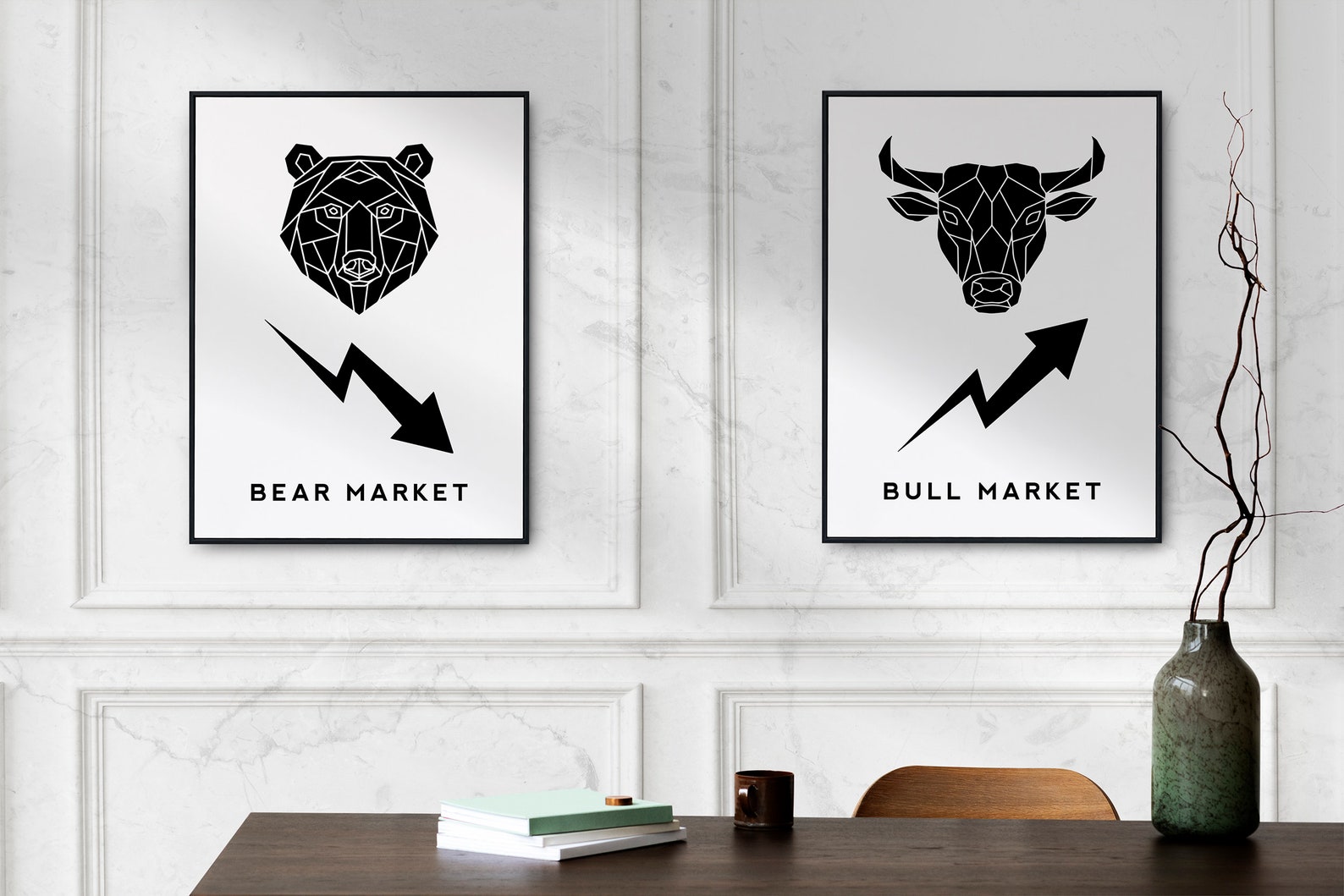 Bull & Bear Market Print // SET OF 2 Prints, Office Print, Printable ...