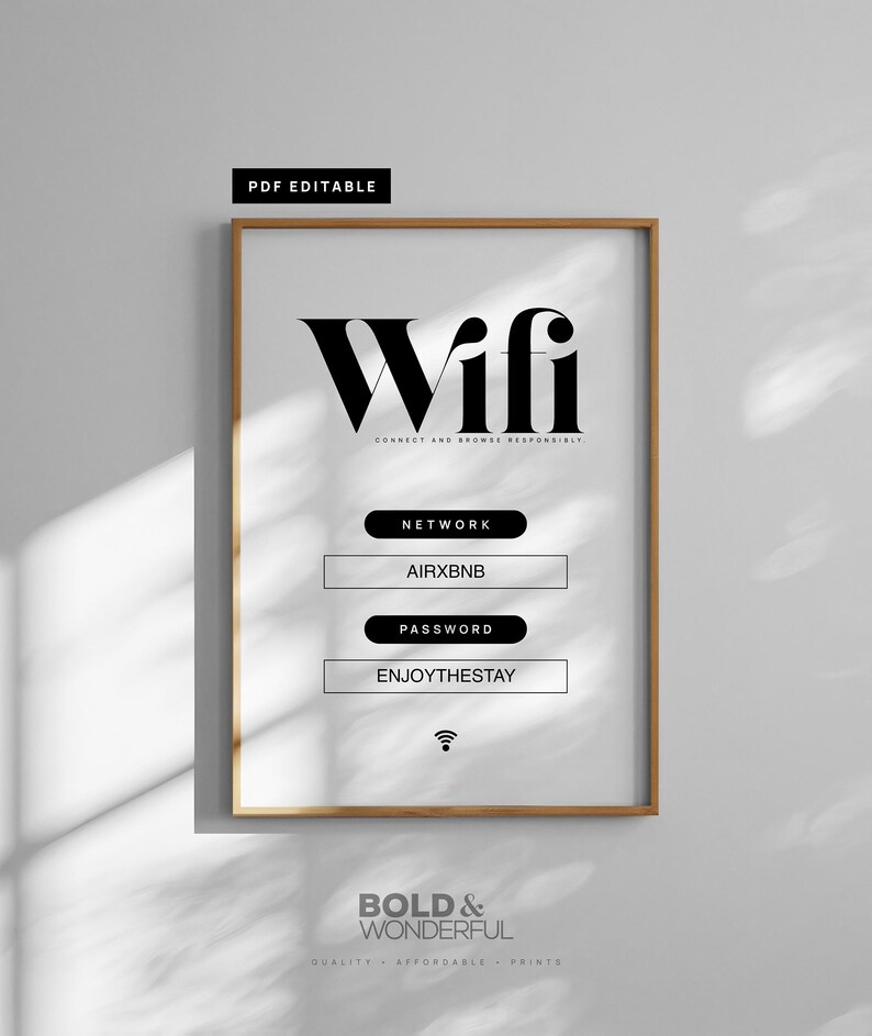 Wifi Details - Editable PDF Wifi Sign Template, Digital Print, Passcode ...