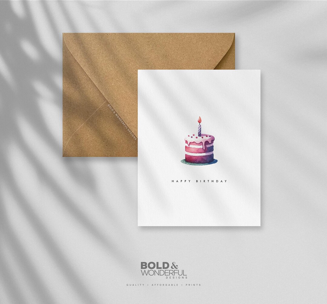 Happy Birthday Cake Greeting Card: Simple Birthday Wishes - Etsy