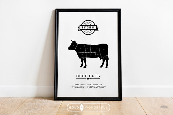 Beef Butchery Cuts Beef Cuts Premium Meat Cuts Kitchen - Etsy