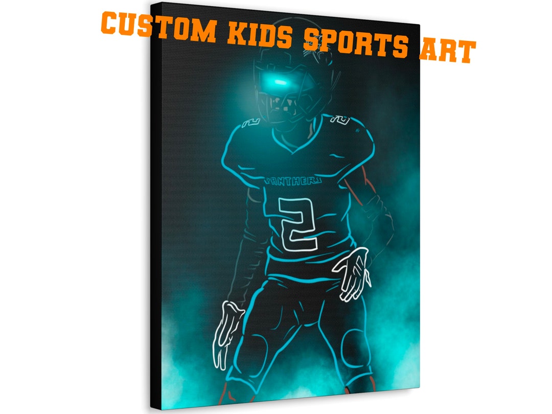 Custom Kids Sports Art in Neon Design on Stretched Canvas Youth Athlete ...