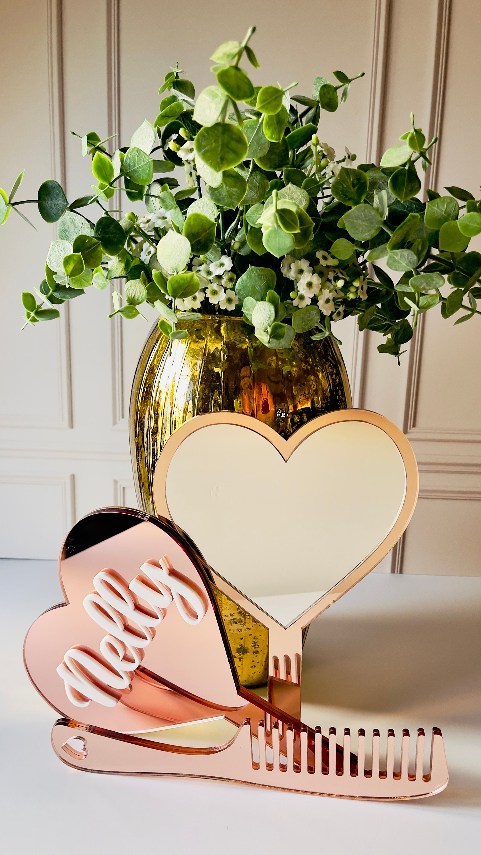 Heart Hand Mirror W/hair Comb Set - Etsy