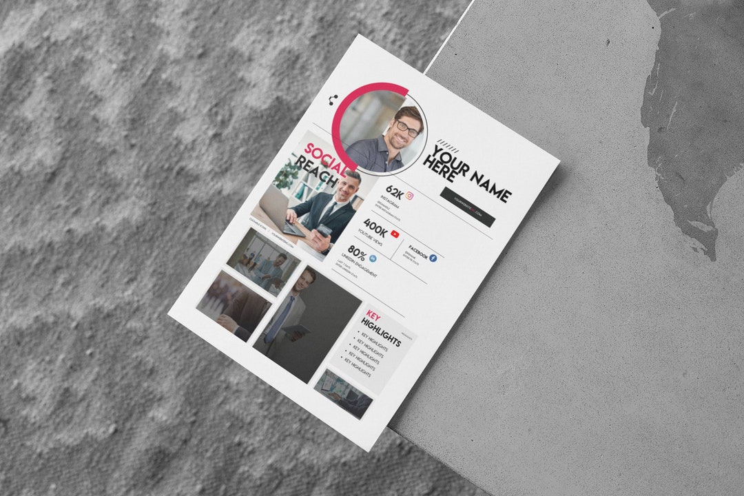 Speaker One Sheet Social Media Template Canva Influencer One Sheet ...