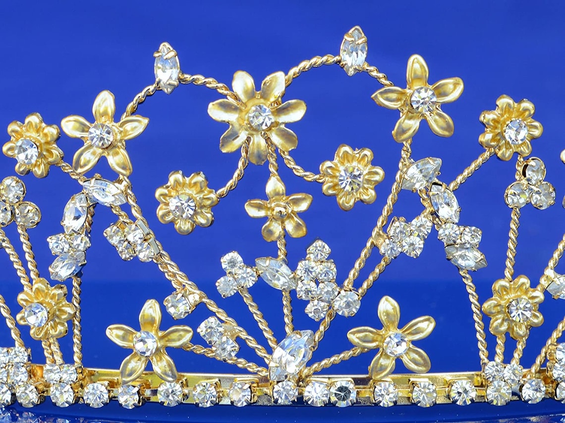 Crystal Gold Tiara Crown 4649G - Etsy