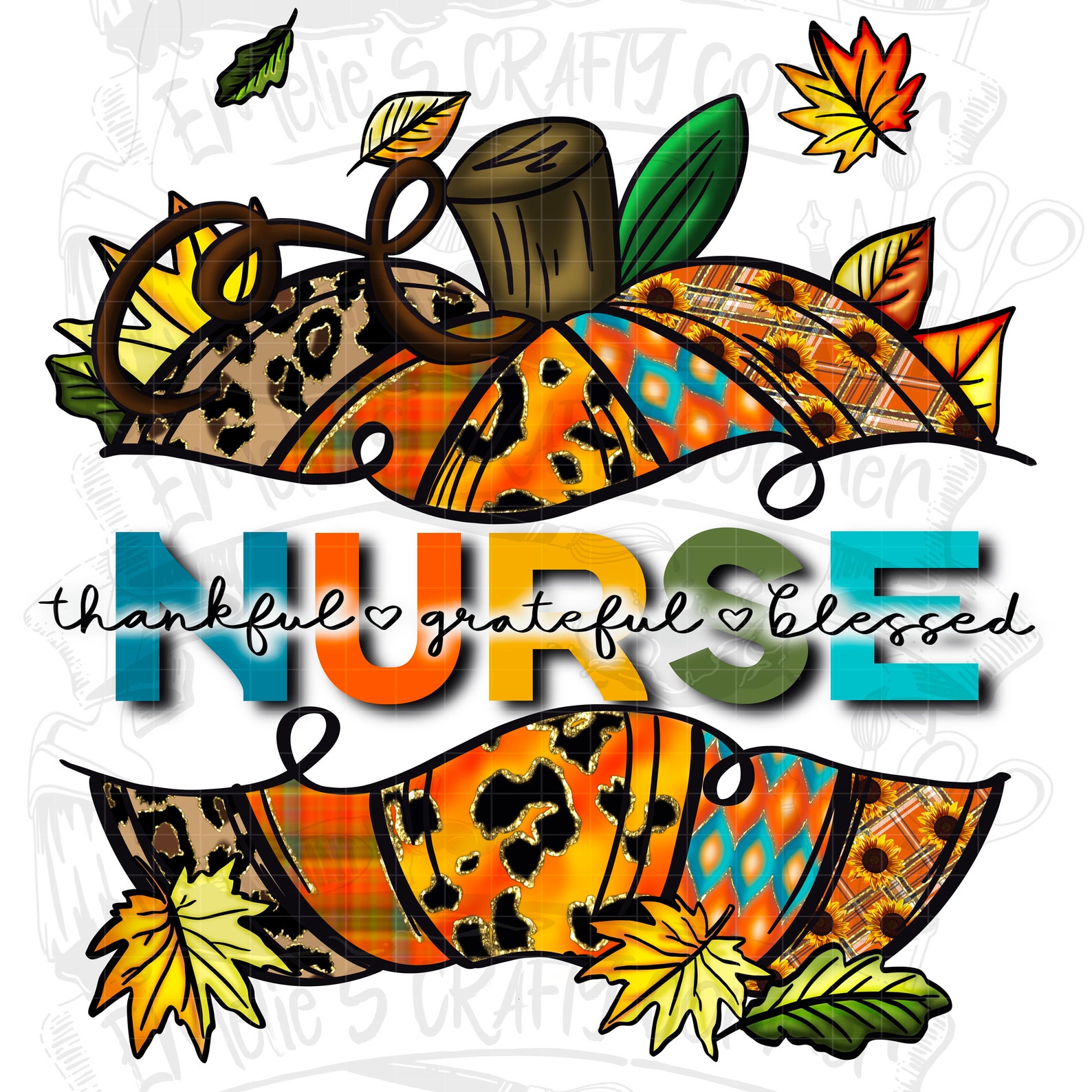 Fall Nurse Pumpkin (ORIGINAL ARTWORK), Thankful Grateful Blessed Png ...