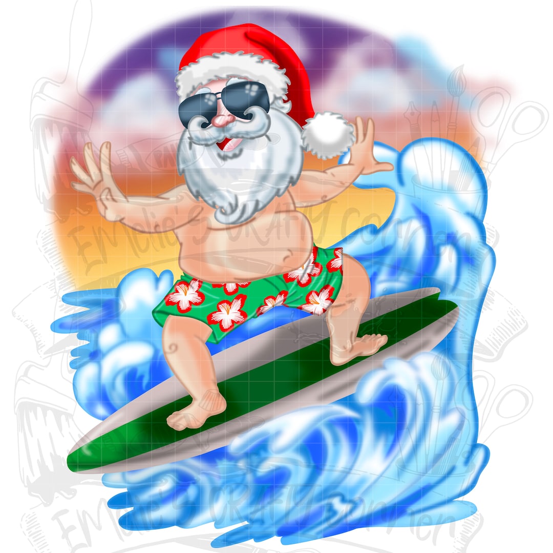 Christmas in July Surfing Santa, Christmas in July Png, Surfing Santa ...