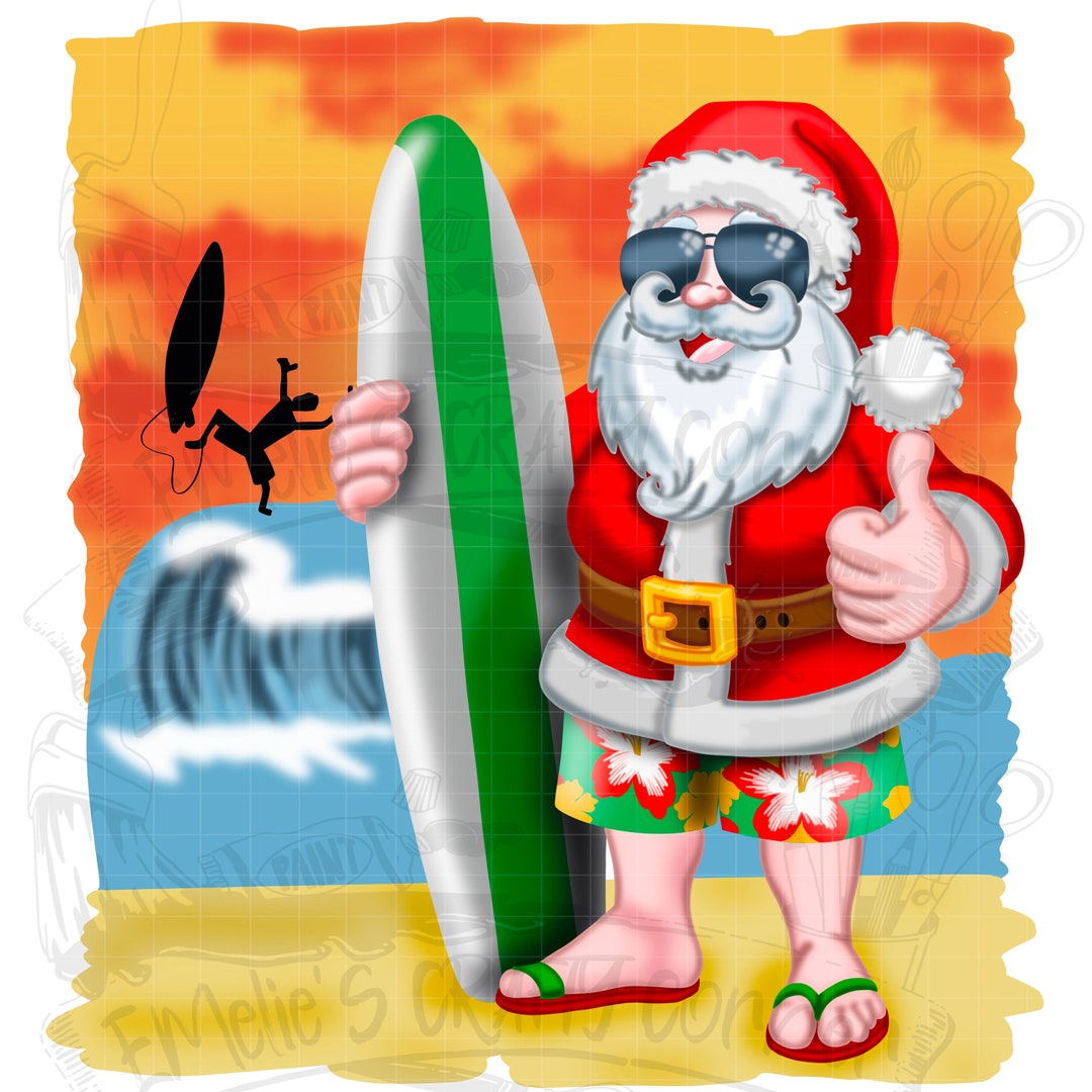Christmas in July, Christmas in July Png, Beach Santa, Surfing Santa ...