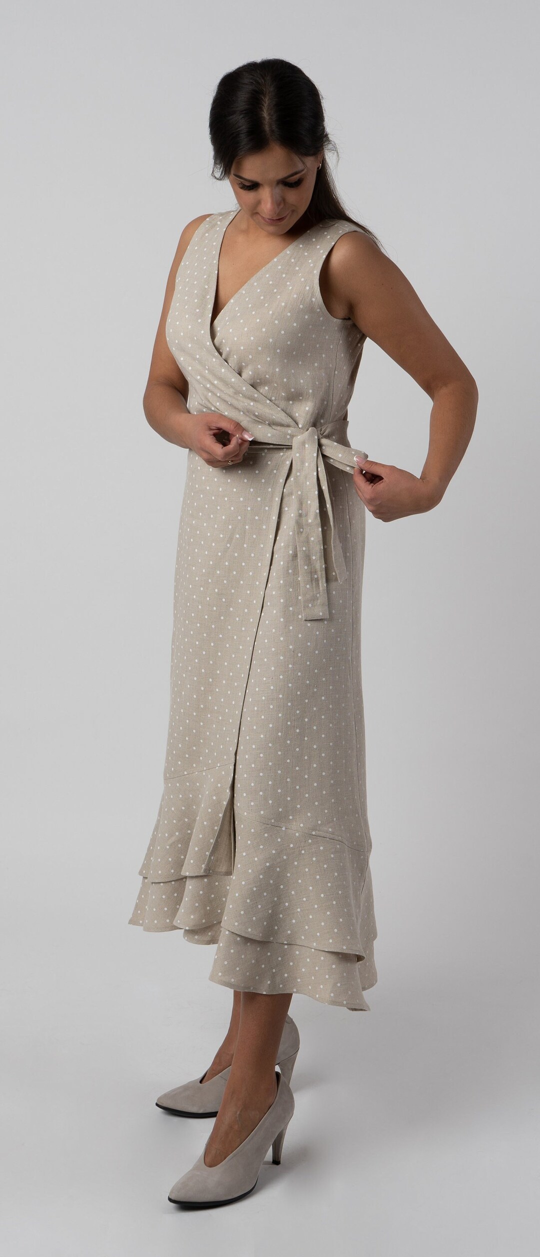 Linen Wrap Dress | Elegant Sleeveless Maxi Dress | Plus Size Linen ...