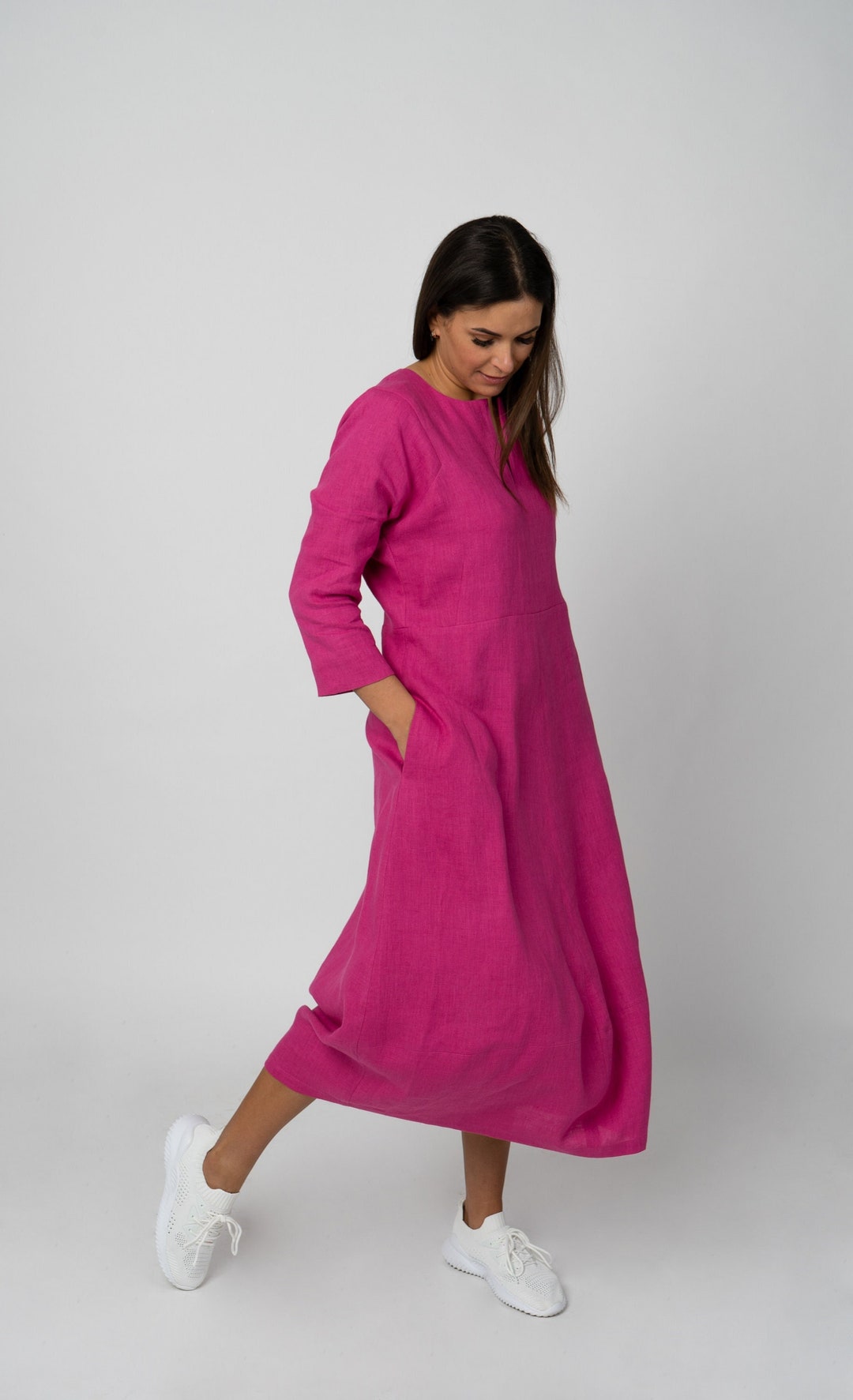 Pink Linen Dress | Linen Maxi Dress | Loose Linen Dress | Linen Summer ...