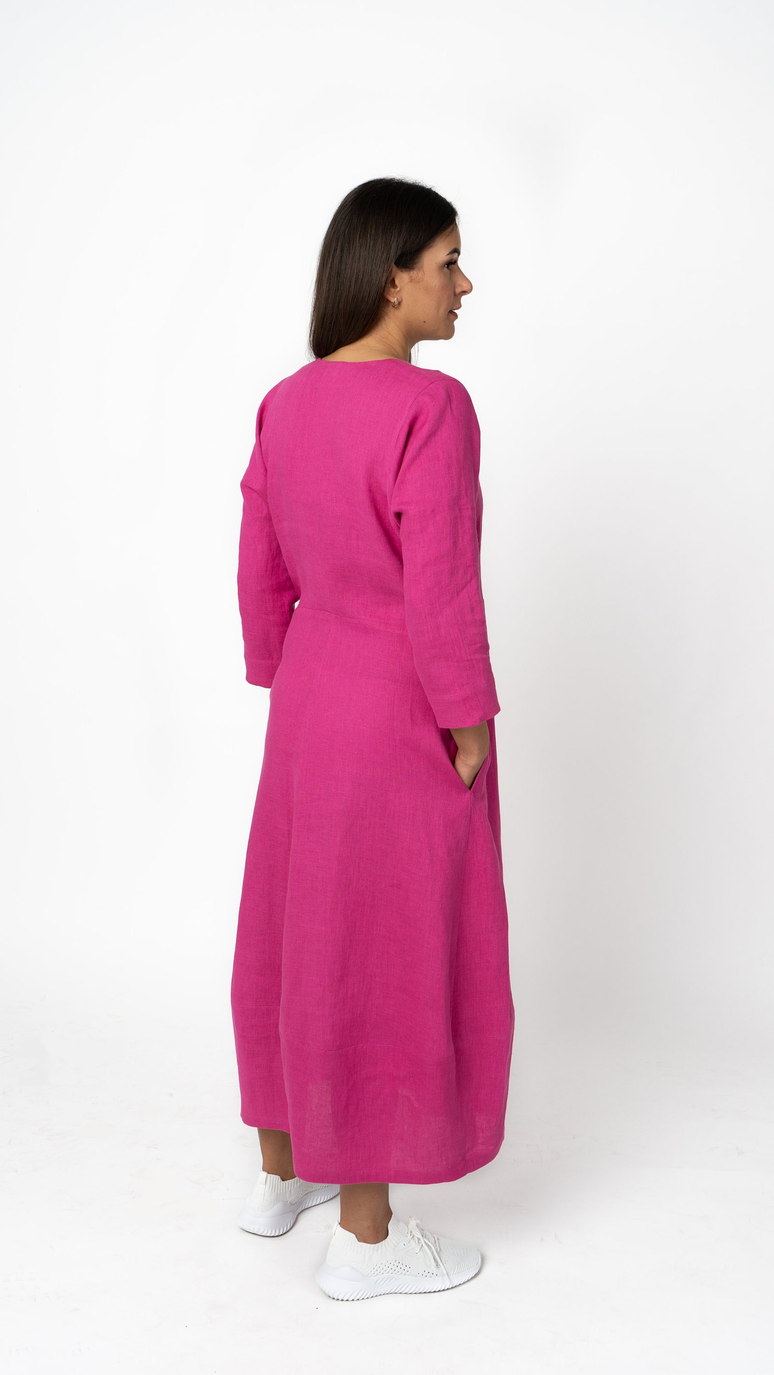 Pink Linen Dress Maxi Linen Dress Long Sleeve Linen Dress Etsy