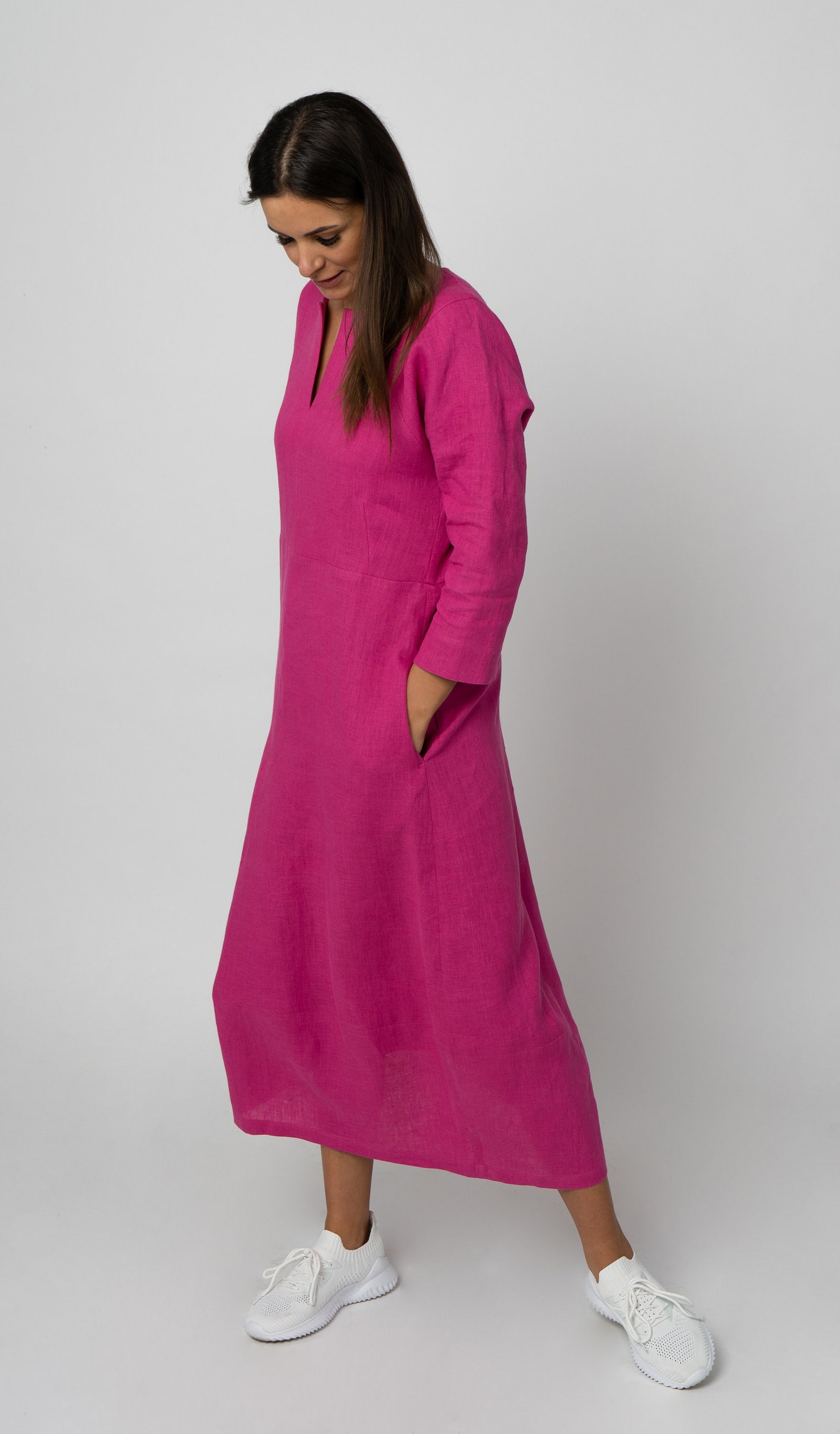 Pink Linen Dress Linen Maxi Dress Loose Linen Dress - Etsy