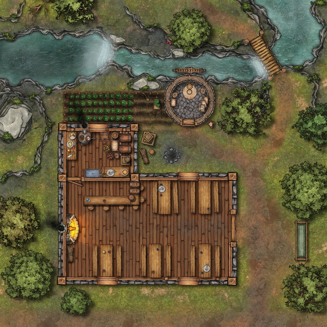 Razz'z Fantasy Tavern Battlemap Collection 1B - the Waterfall Tavern - Etsy