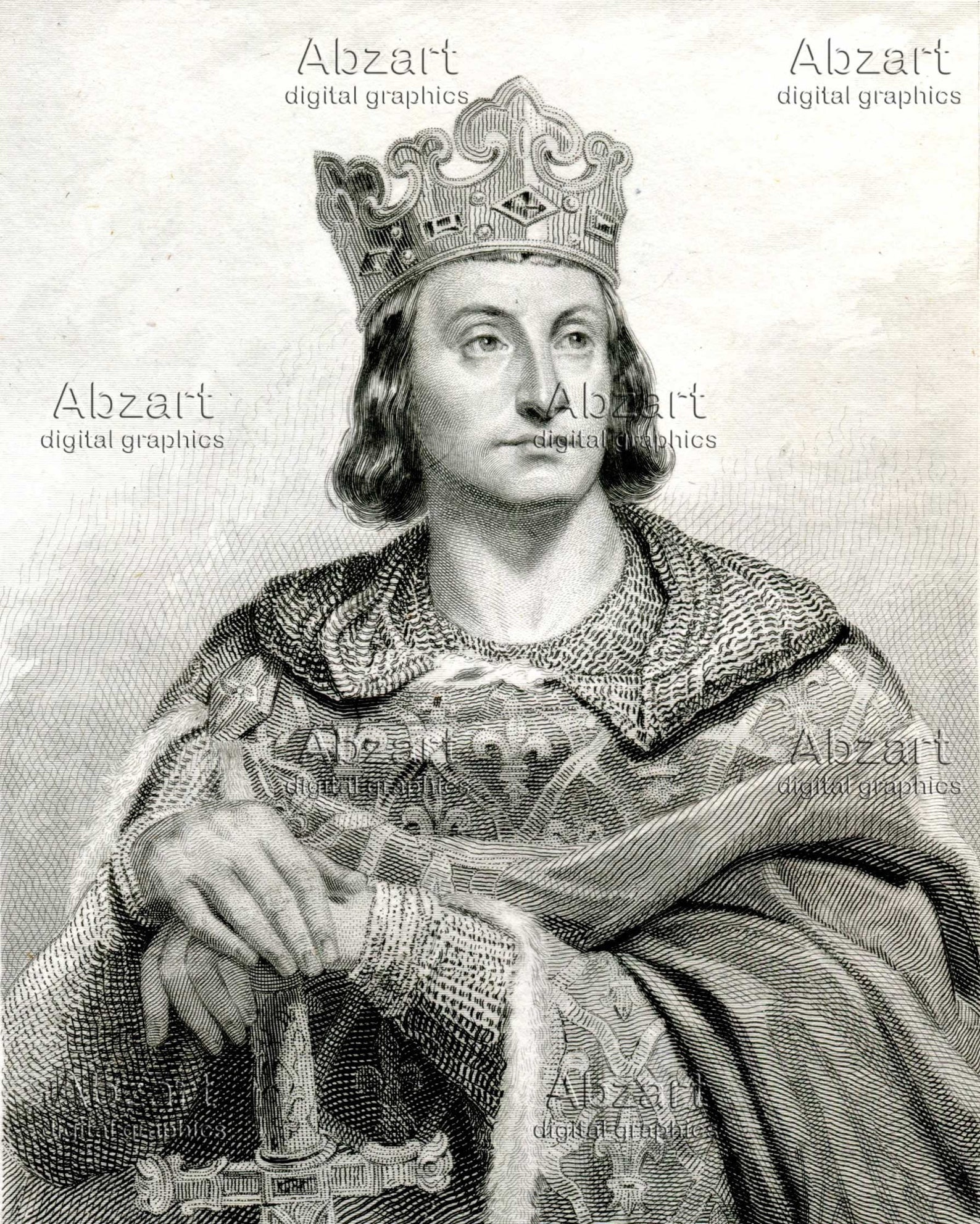 Vintage Portrait Medieval King Printable Illustration 1800s | Etsy