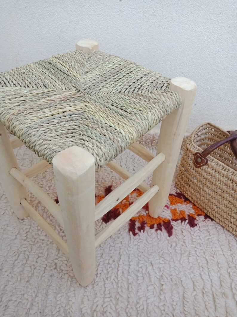 Handmade Berber Stool/morrocan Wooden and Braided Stool 40 Cm - Etsy