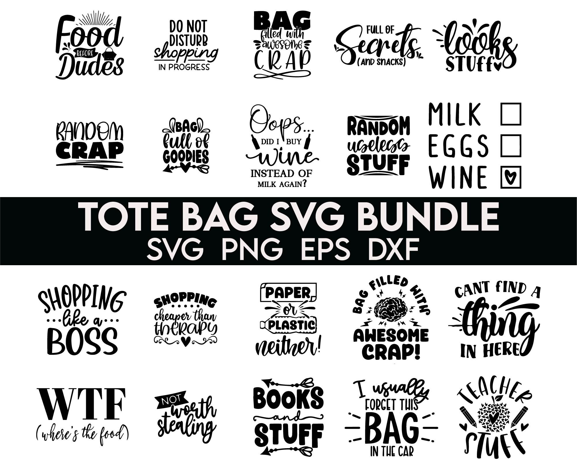 Tote Bag Quotes Svg Bundle Tote Bag Svg Shopping Svg Bag Svg