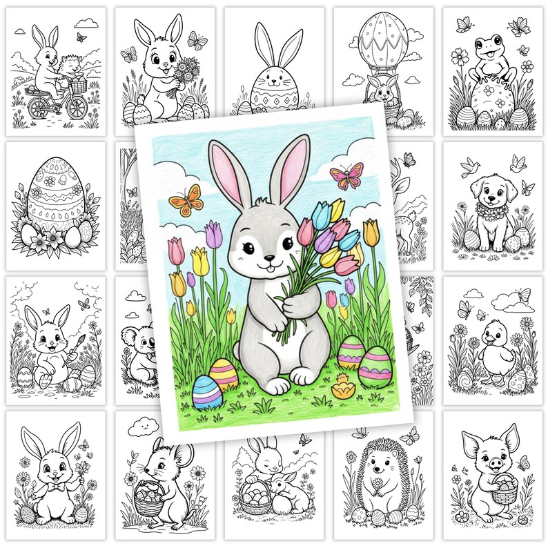 Easter Spring Coloring Pages for Kids, Easter Animal Coloring Book ...