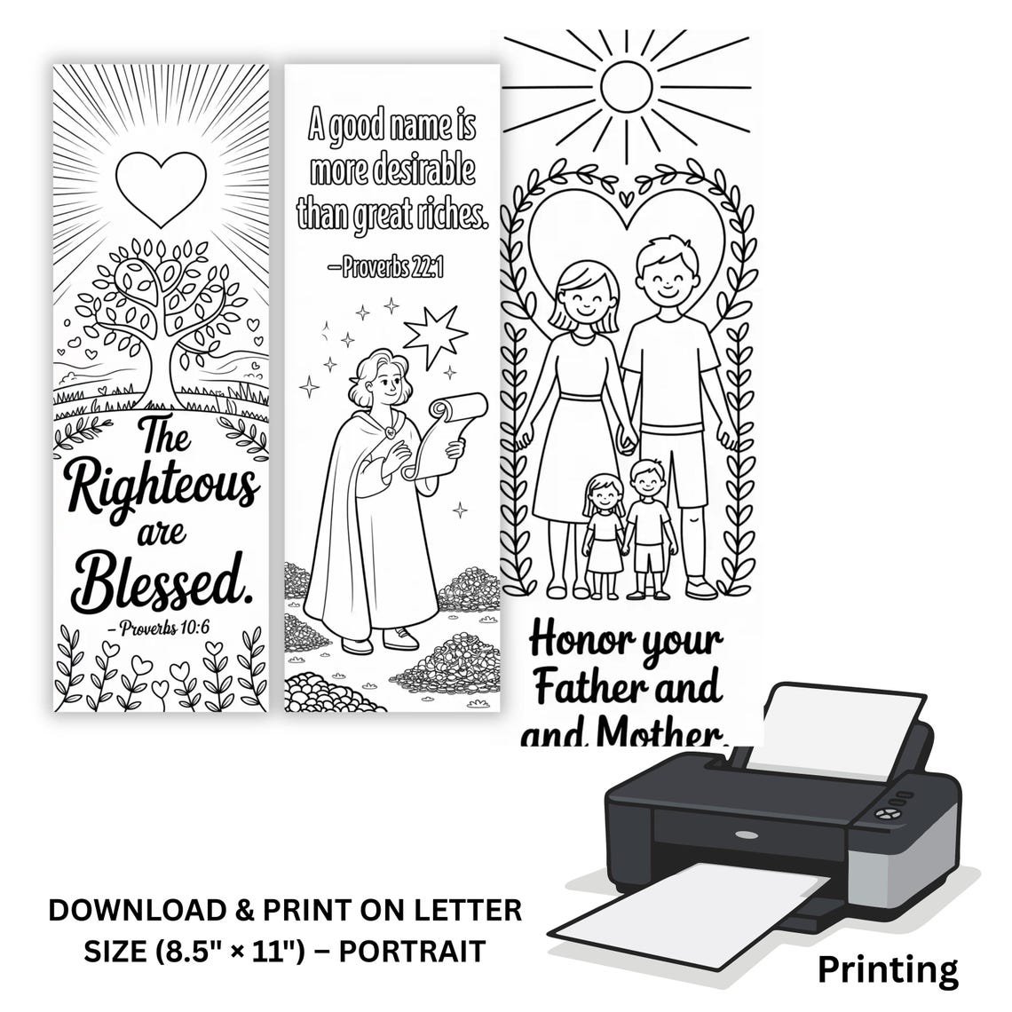 Proverbs Bible Verse Coloring Bookmarks, Christian Devotional ...