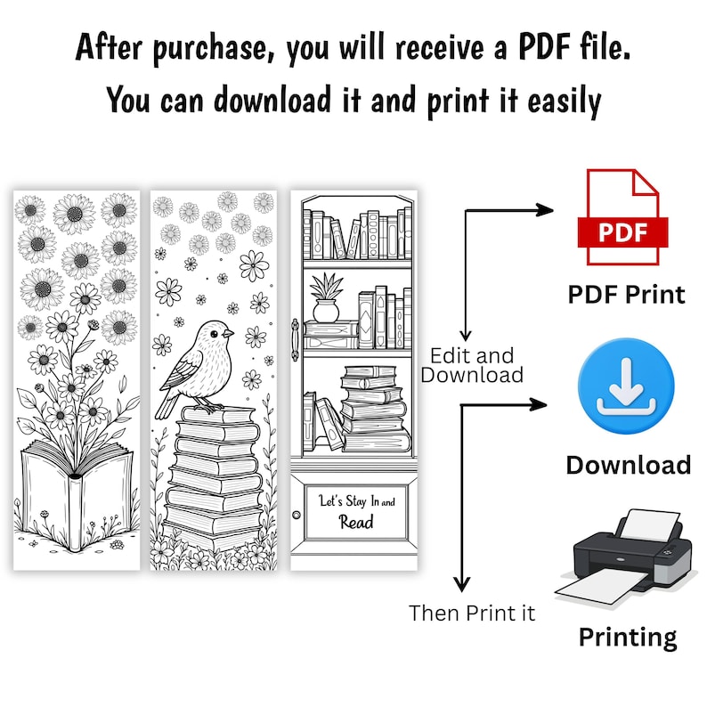 Reading Coloring Bookmarks Printable, Library Lovers Month Activity for ...