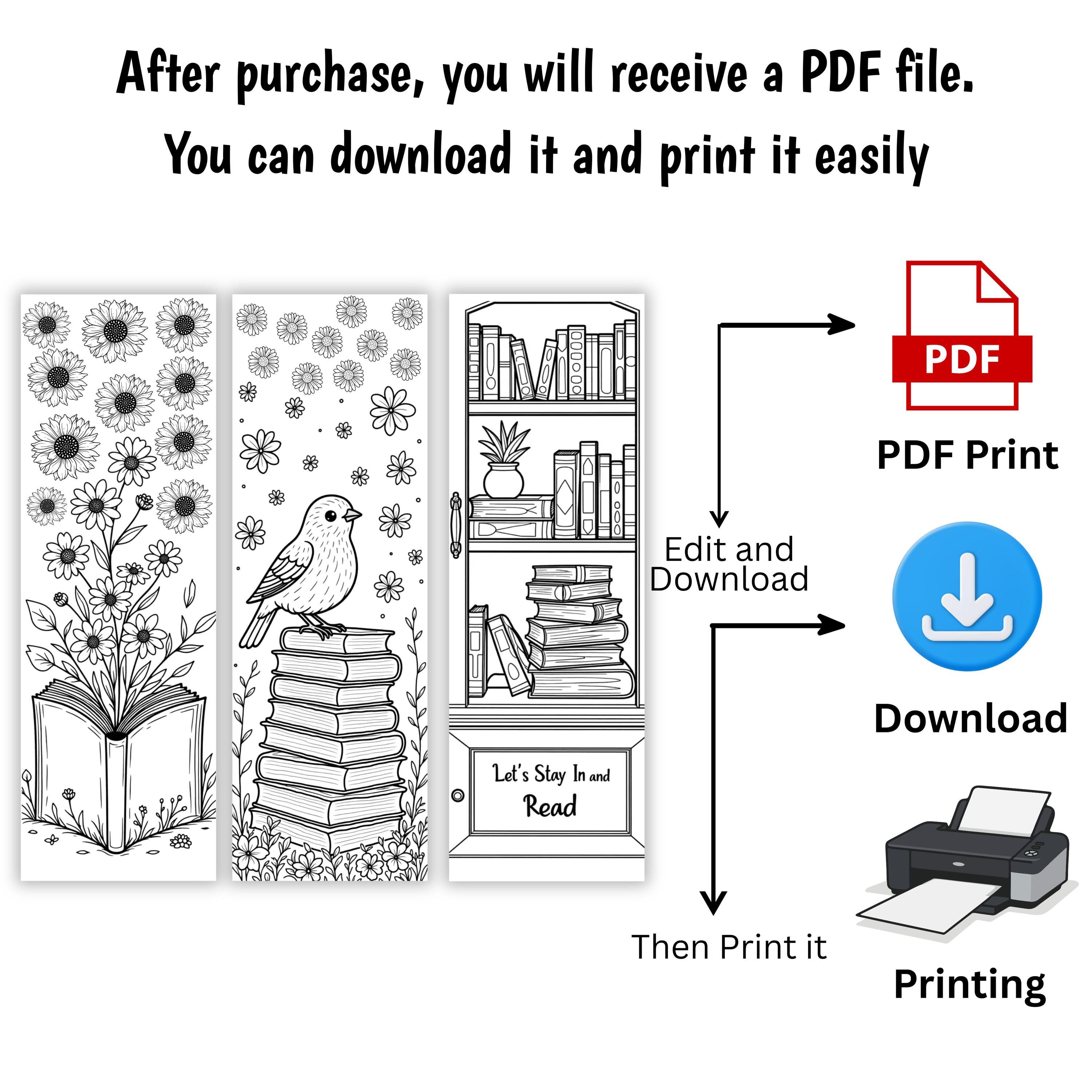 Reading Coloring Bookmarks Printable, Library Lovers Month Activity for ...
