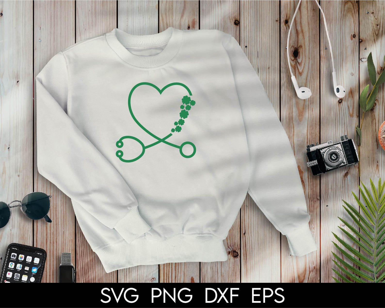 Shamrock Stethoscope Svg, Heart Stethoscope Svg, Lucky Nurse Svg ...