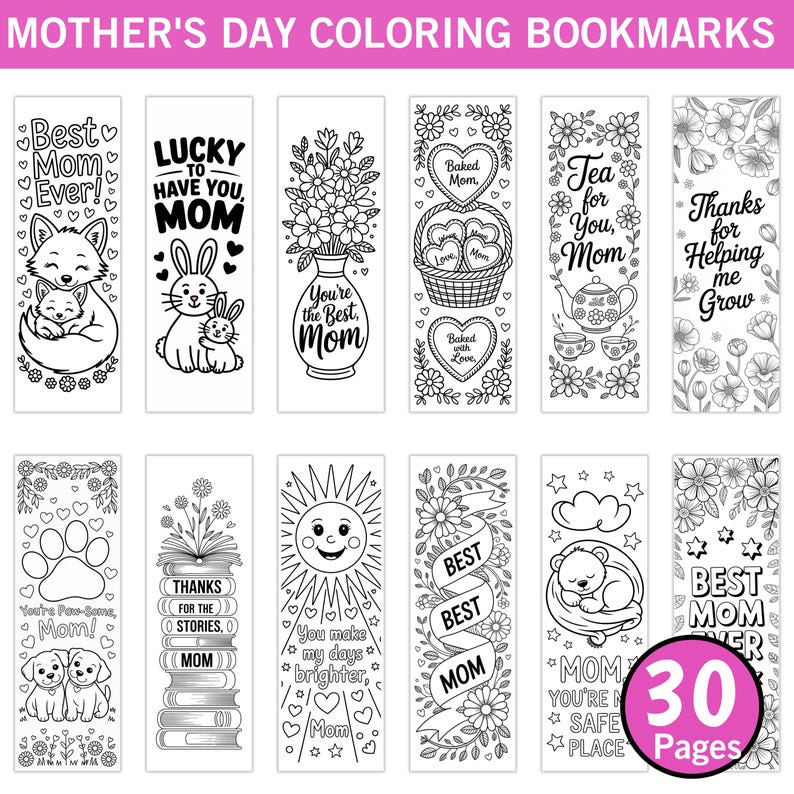 Mother’s Day Coloring Bookmarks Printable, Kids Mother’s Day Activity ...