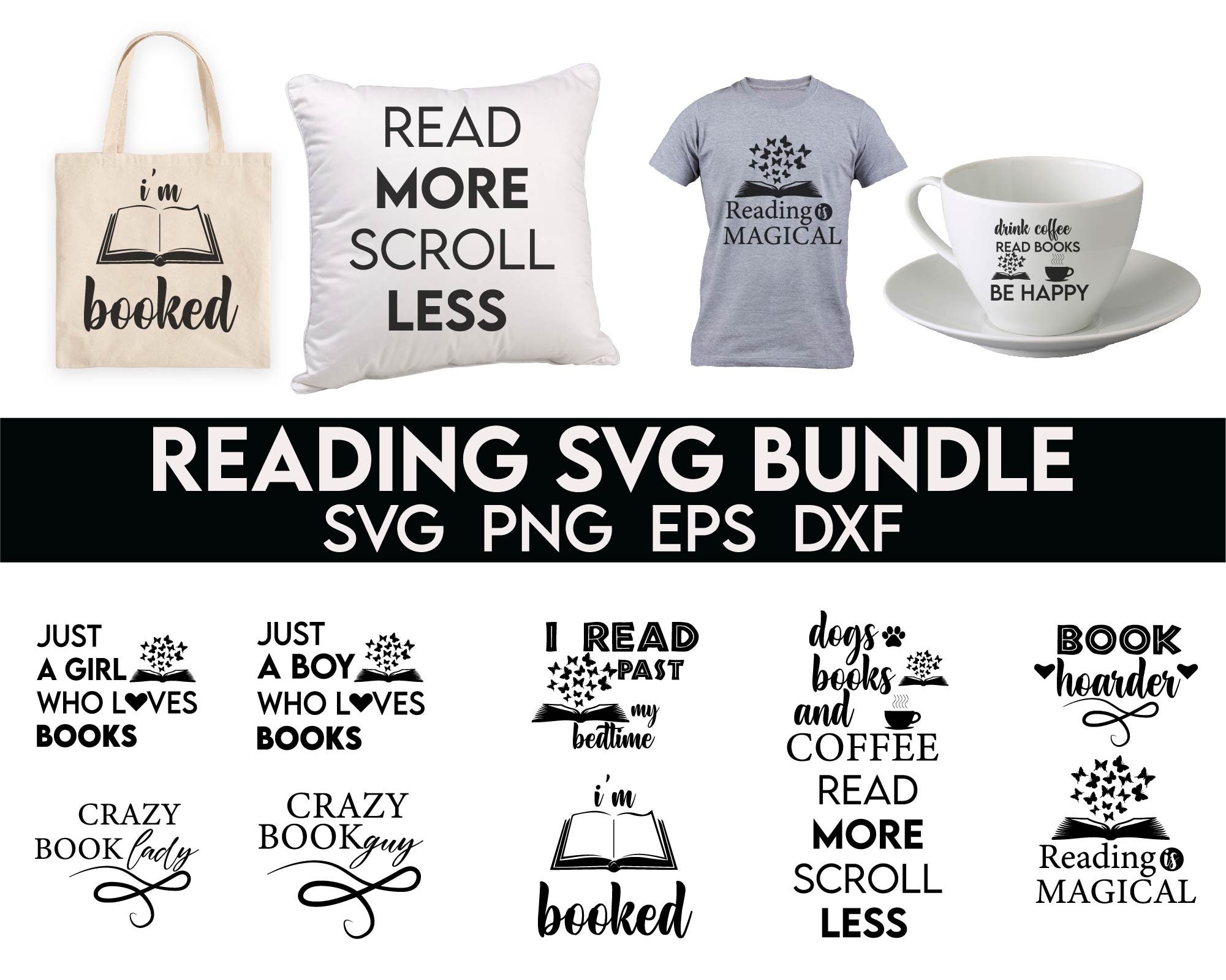 Book Lover SVG Bundle, Book SVG, Reading SVG Bundle, Book Quotes Svg ...