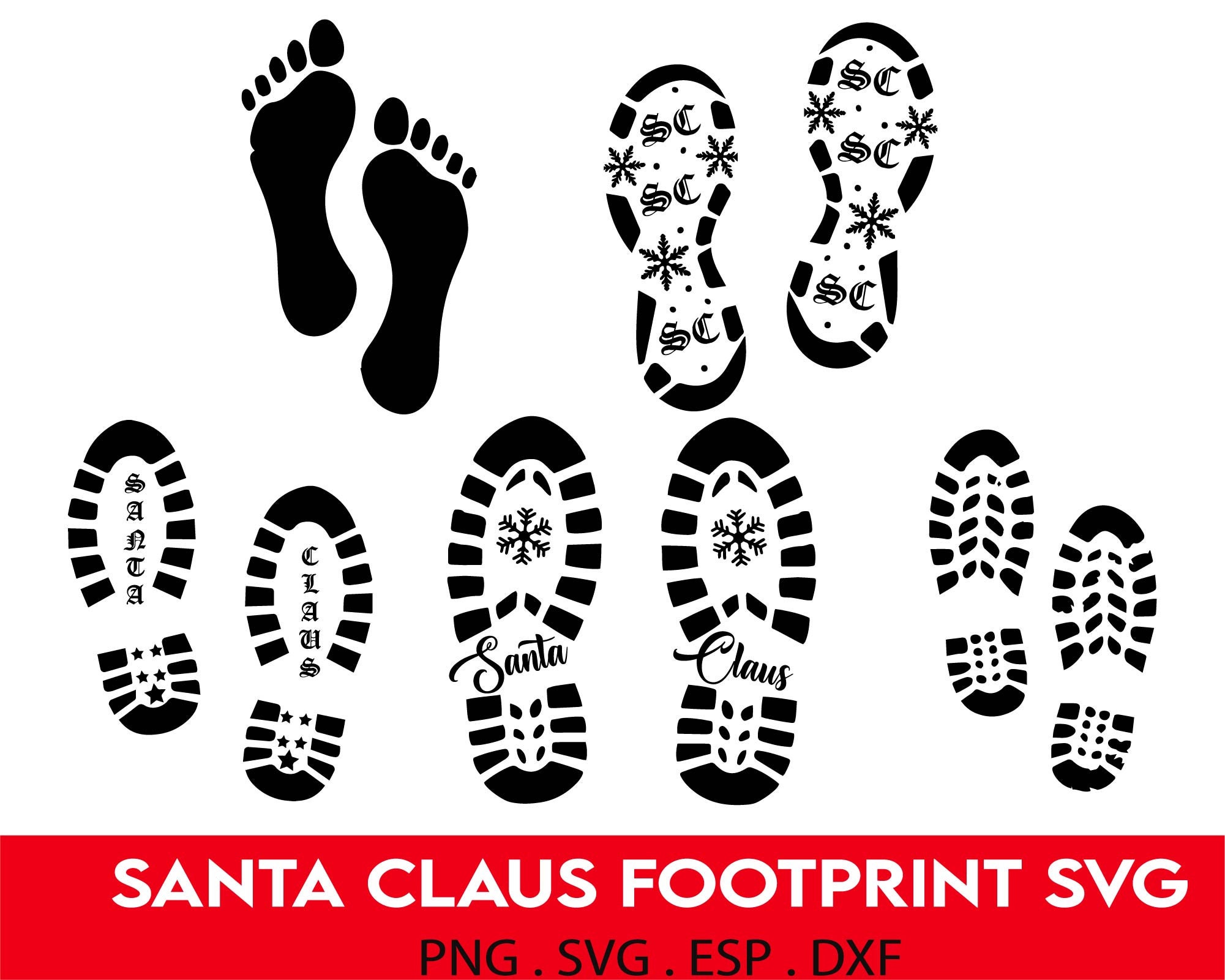 Santa Claus Footprint Svg Bundle, Christmas Svg, Santa Boots Svg, Santa ...