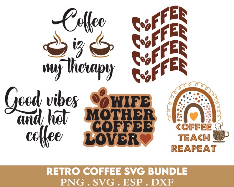 Retro Coffee Svg Bundle, Wavy Coffee Svg, Coffee Smiley Face Svg, Iced ...