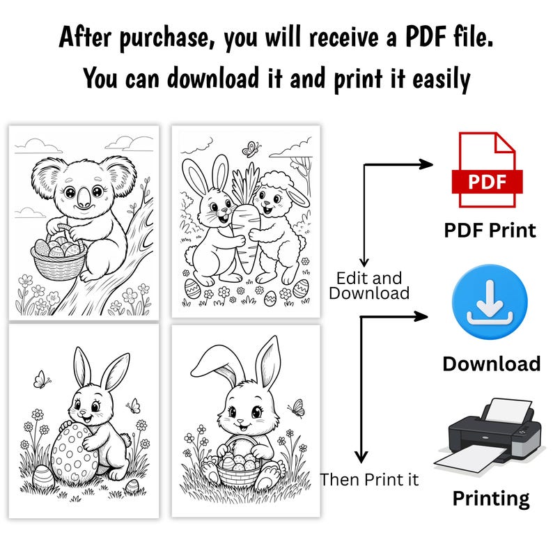 Easter Spring Coloring Pages for Kids, Easter Animal Coloring Book ...