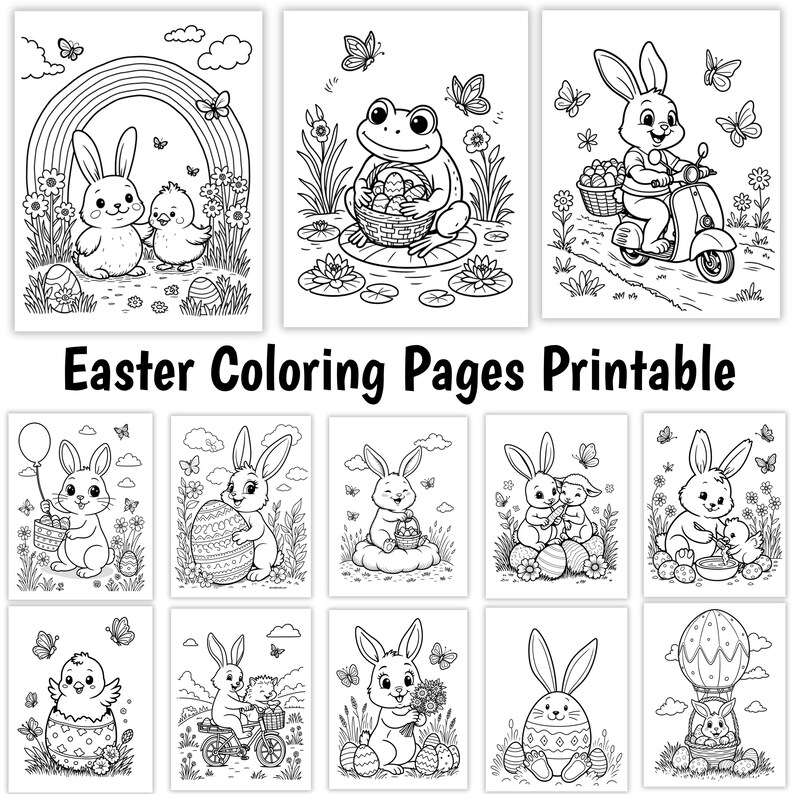 Easter Spring Coloring Pages for Kids, Easter Animal Coloring Book ...