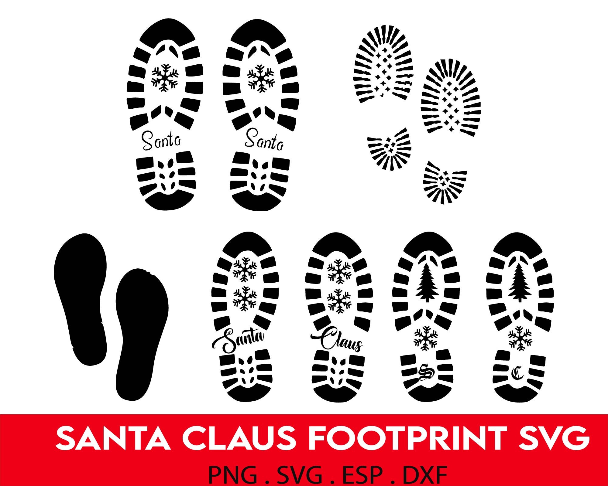 Santa Claus Footprint Svg Bundle, Christmas Svg, Santa Boots Svg, Santa ...