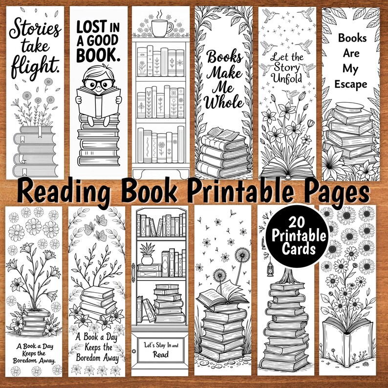 Reading Coloring Bookmarks Printable, Library Lovers Month Activity for ...