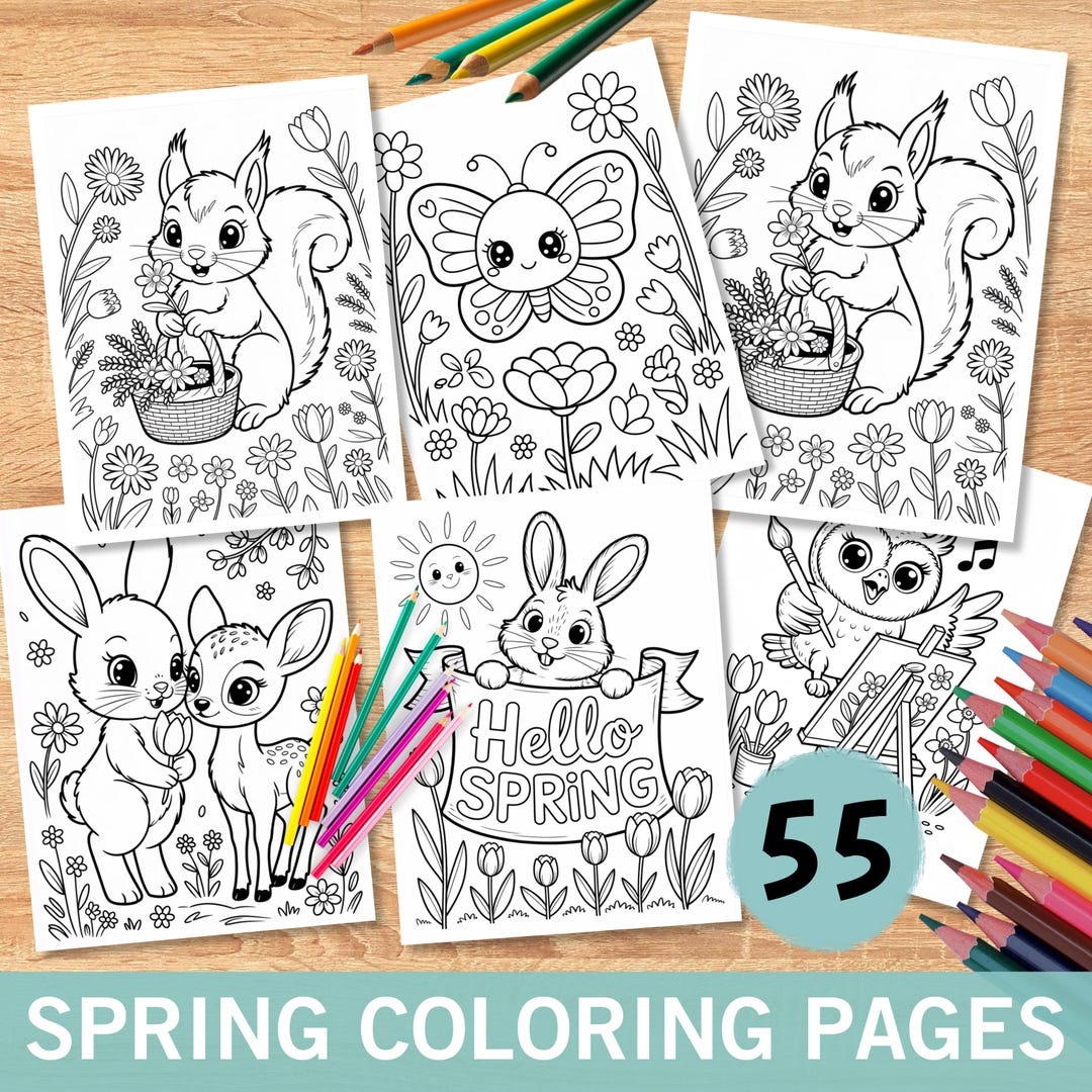 Spring Coloring Pages Bundle, Easter & Animal Printable Coloring Book ...