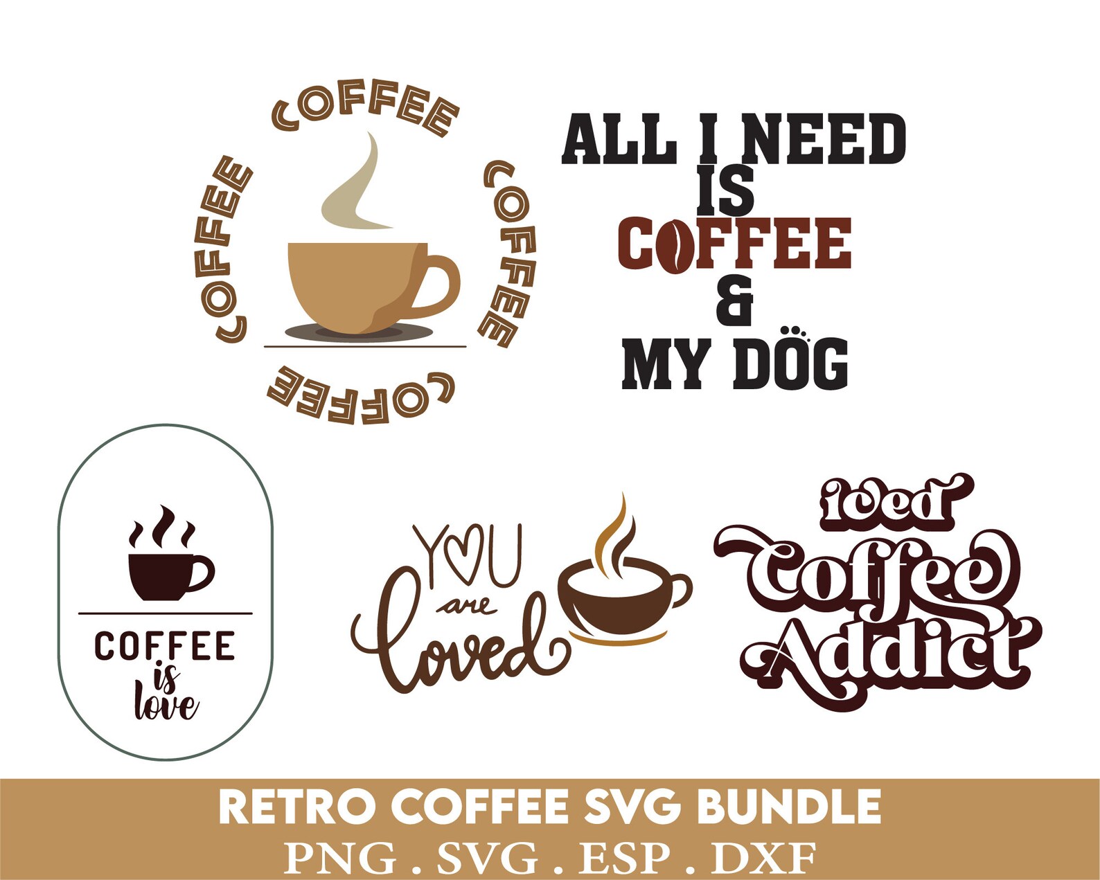 Retro Coffee Svg Bundle, Wavy Coffee Svg, Coffee Smiley Face Svg, Iced ...