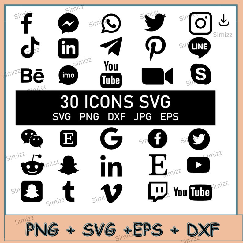 Social Media Icons SVG Bundle, 30logos,facebook, Instagram,pinterest ...