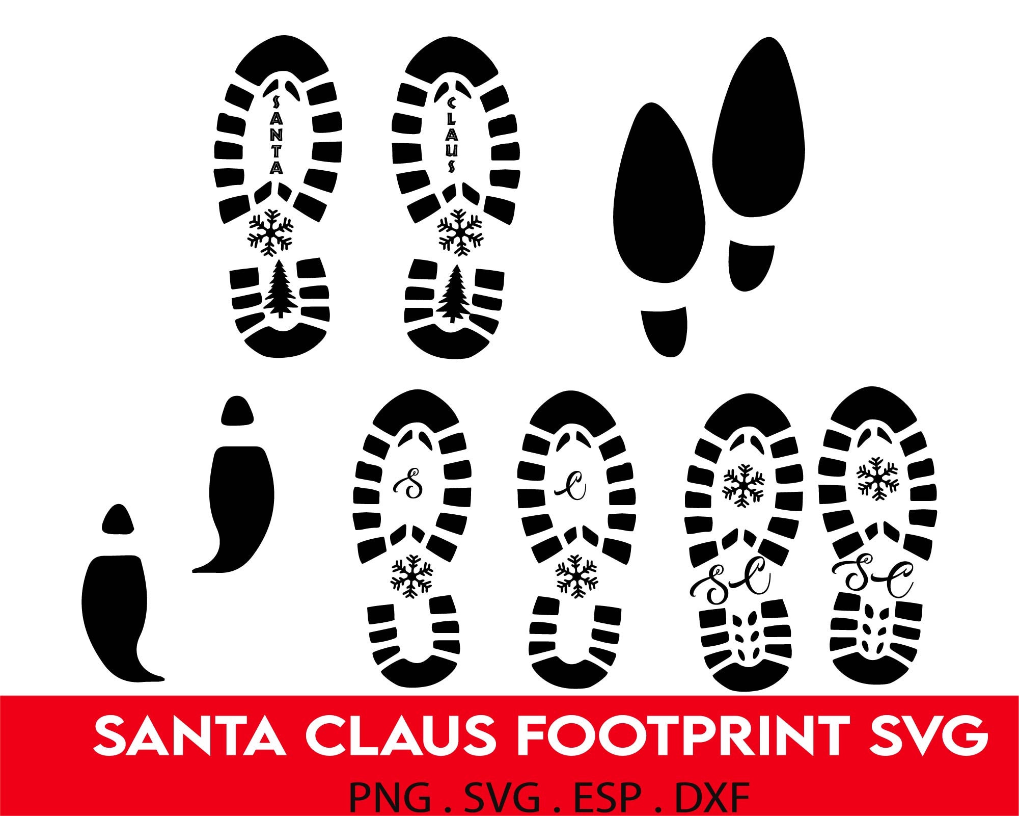 Santa Claus Footprint Svg Bundle, Christmas Svg, Santa Boots Svg, Santa ...